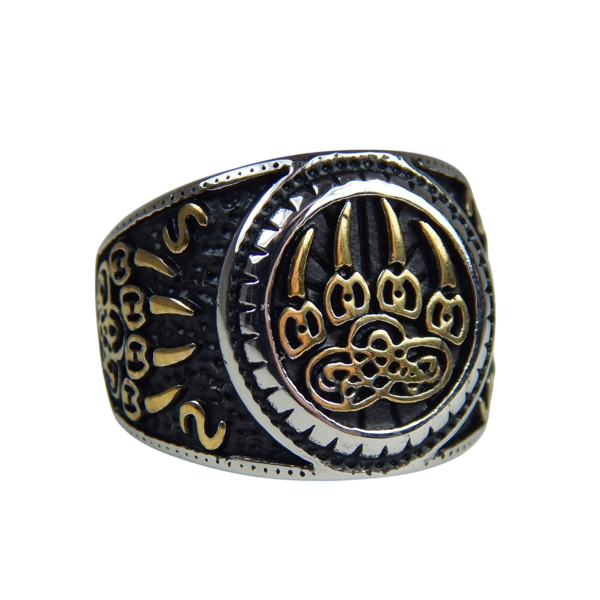 Bear Claw Signet Ring Mens Gold Silver 316L Stainless Steel Band
