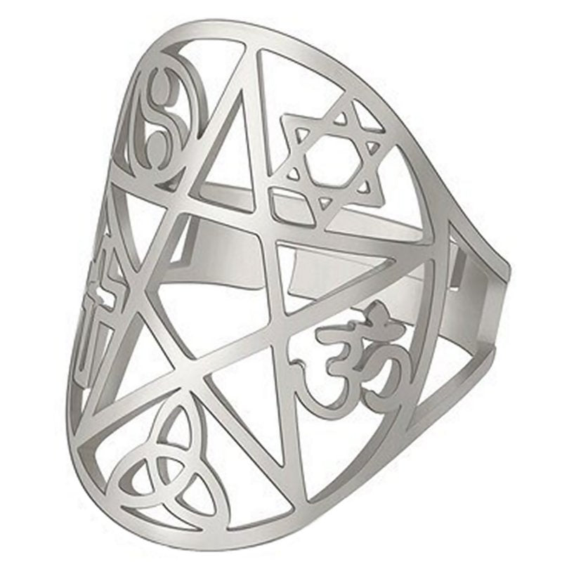 Coexist Ring Stainless Steel Adjustable Boho Peace of Religions Band