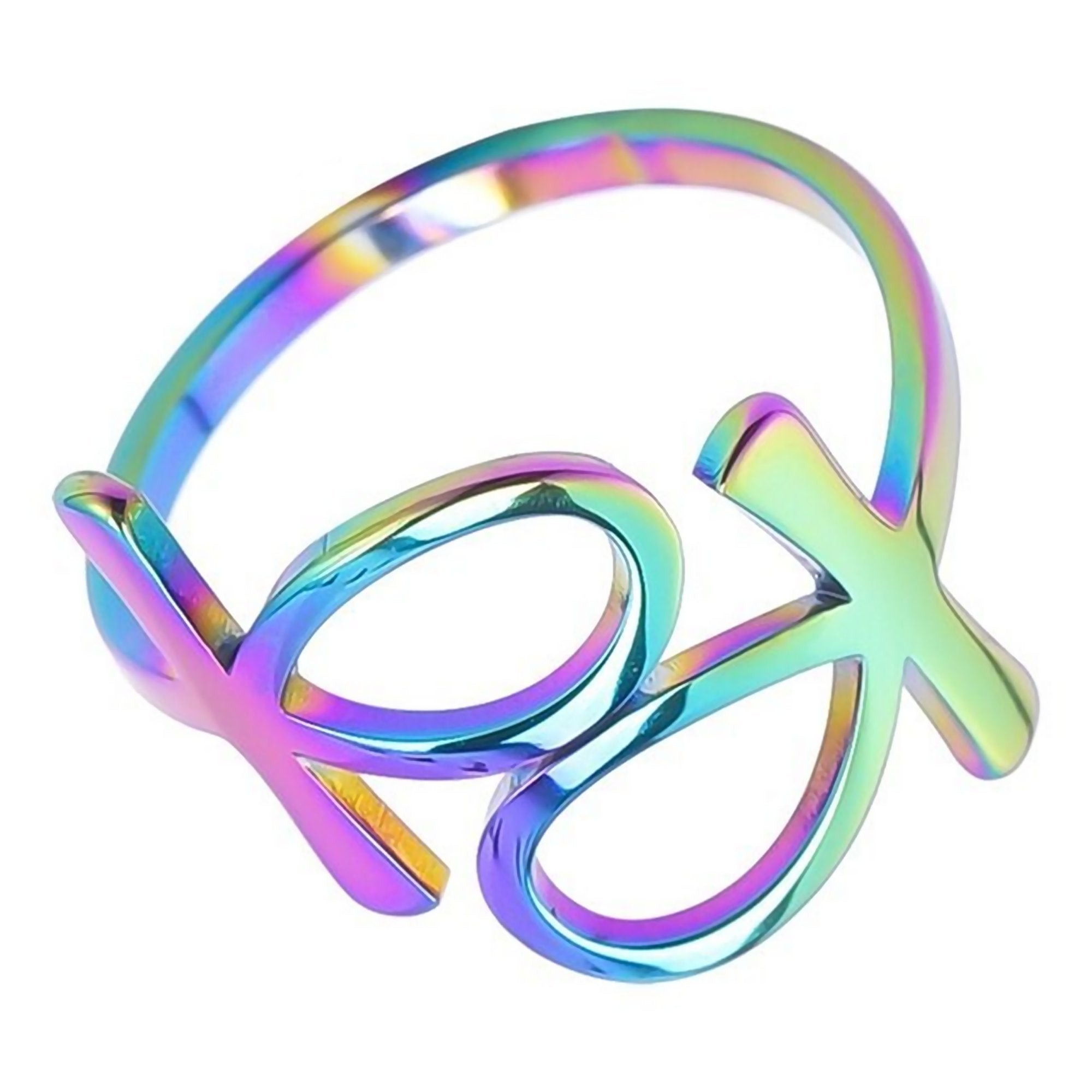 Double Ankh Egyptian Style Ring Rainbow Stainless Steel Spiritual Aunk