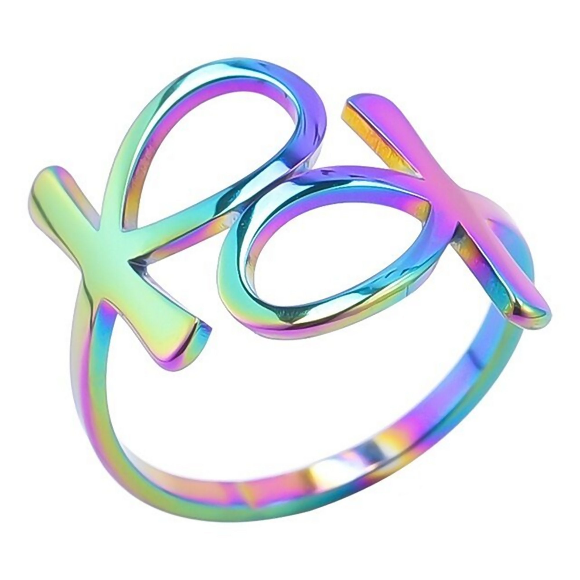 Double Ankh Egyptian Style Ring Rainbow Stainless Steel Spiritual Aunk
