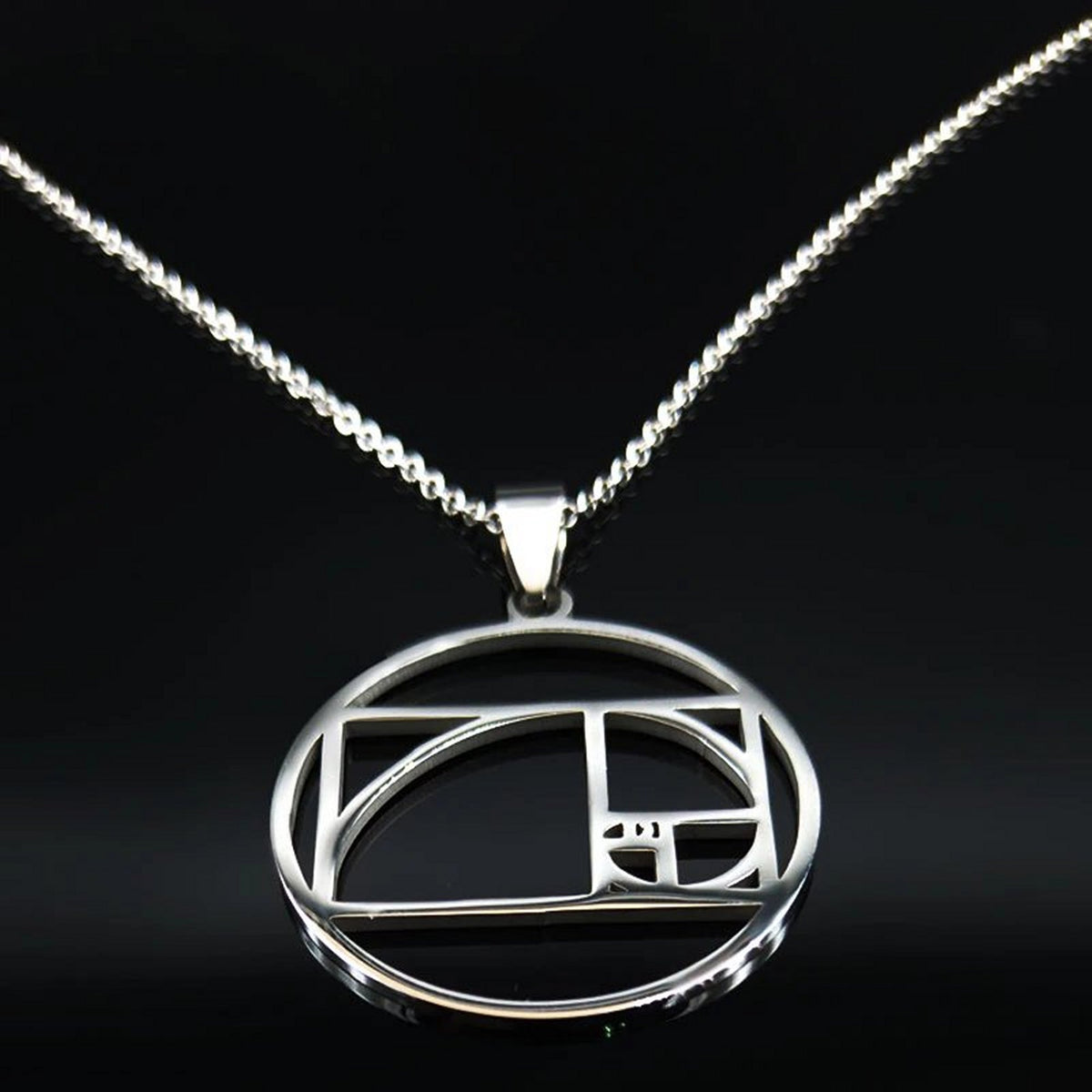 Fibonacci Spiral Necklace Silver Stainless Steel Sacred Geometry Penda