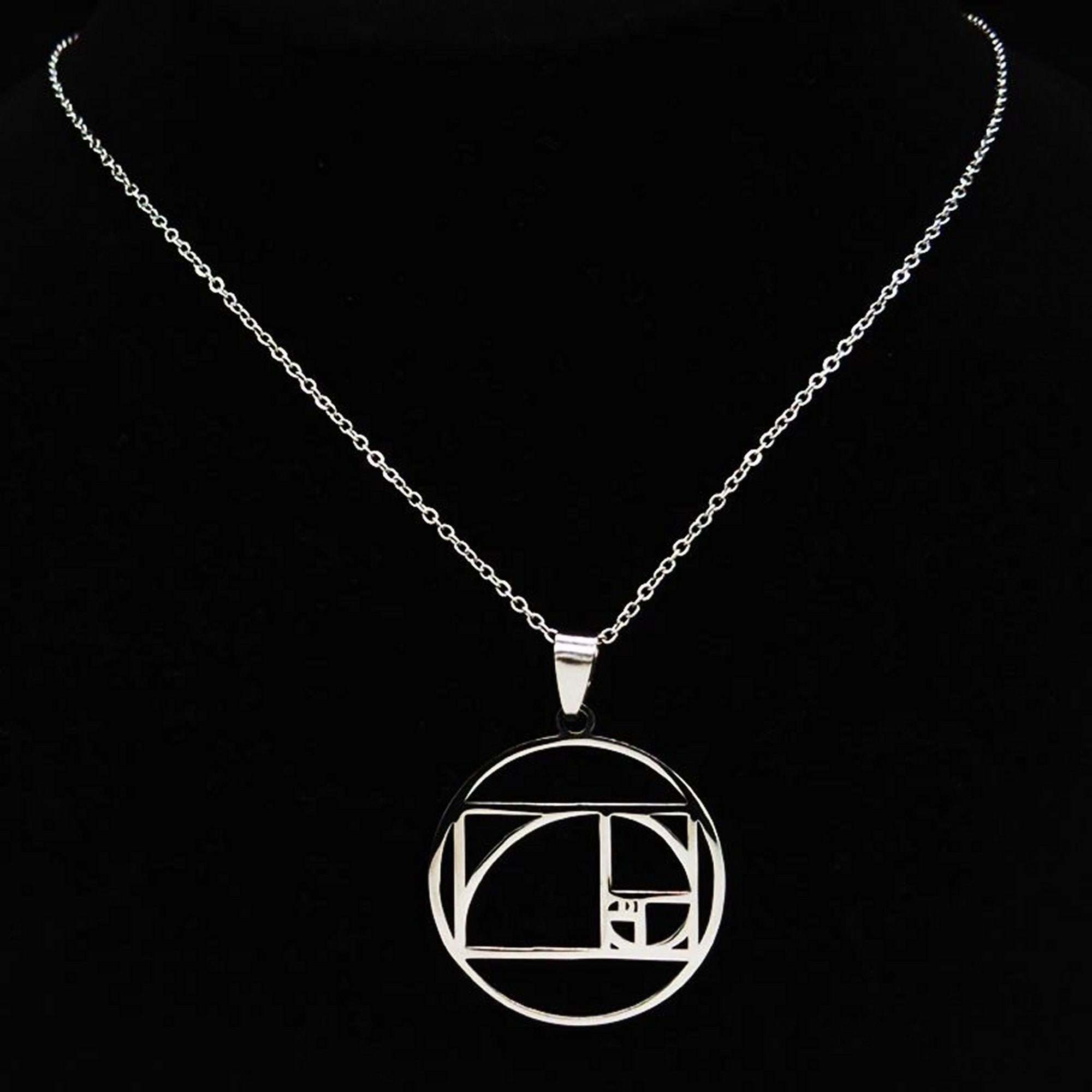 Fibonacci Spiral Necklace Silver Stainless Steel Sacred Geometry Penda
