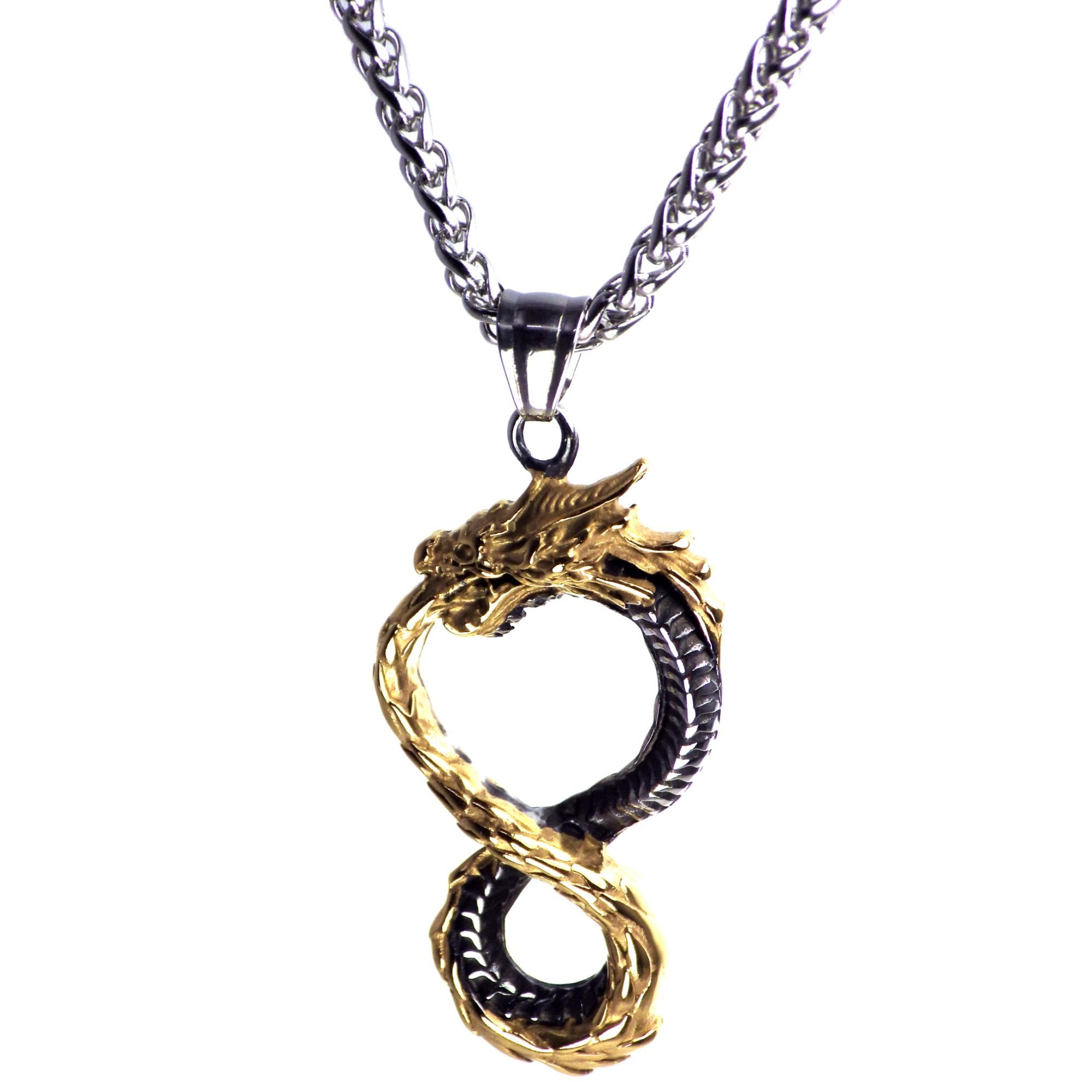 Infinity Ouroboros Necklace Gold Stainless Steel Serpent Dragon Pendan