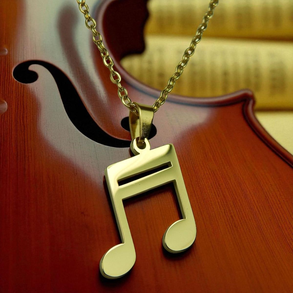Music Note Necklace Gold PVD Stainless Steel Musician Pendant Guitar K