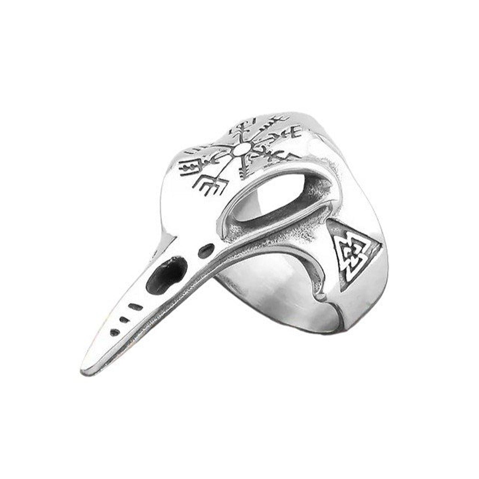 Raven Skull Viking Ring Silver 316L Stainless Steel Norse Valknut Crow