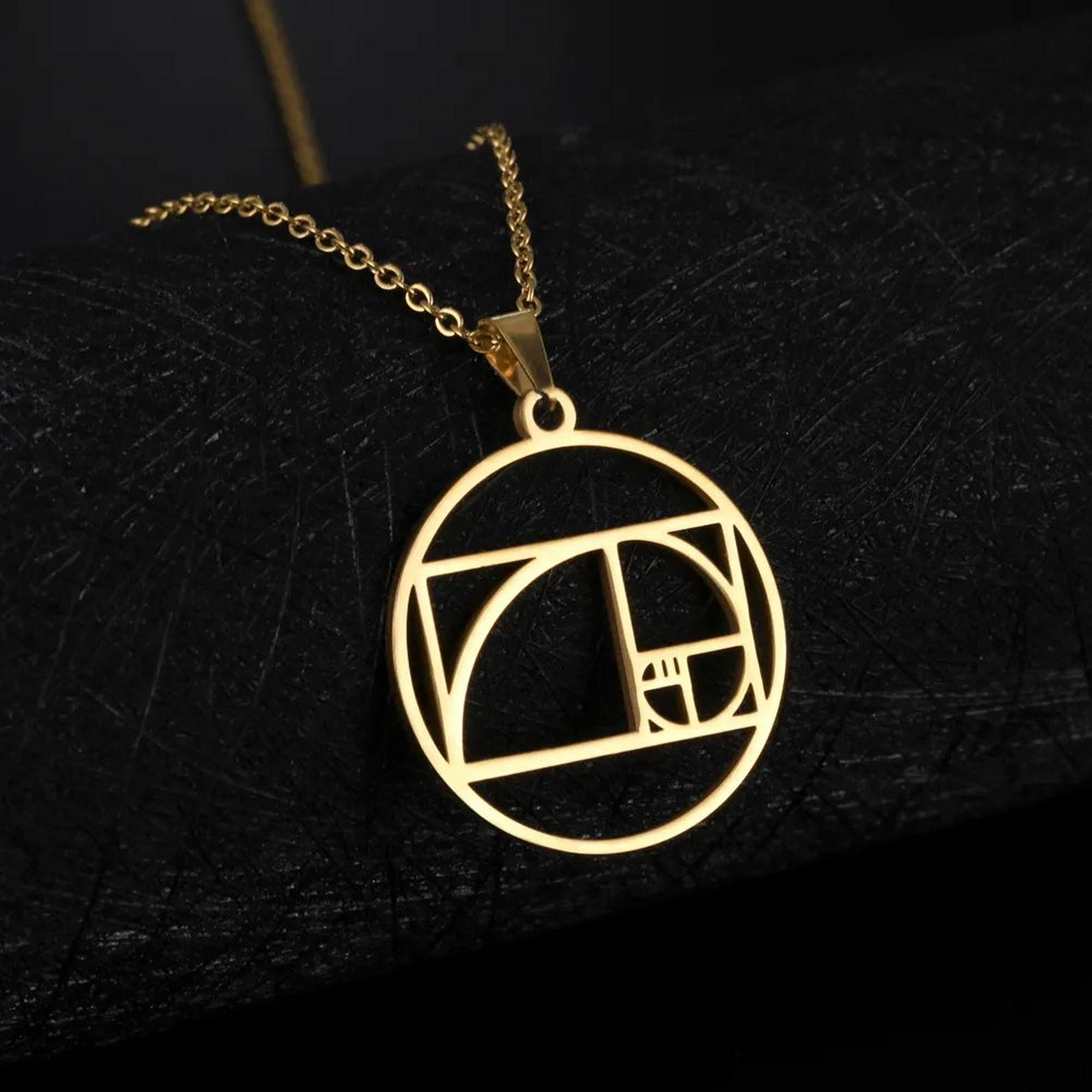Sacred Geometry Necklace Gold PVD Stainless Steel Fibonacci Spiral Pen