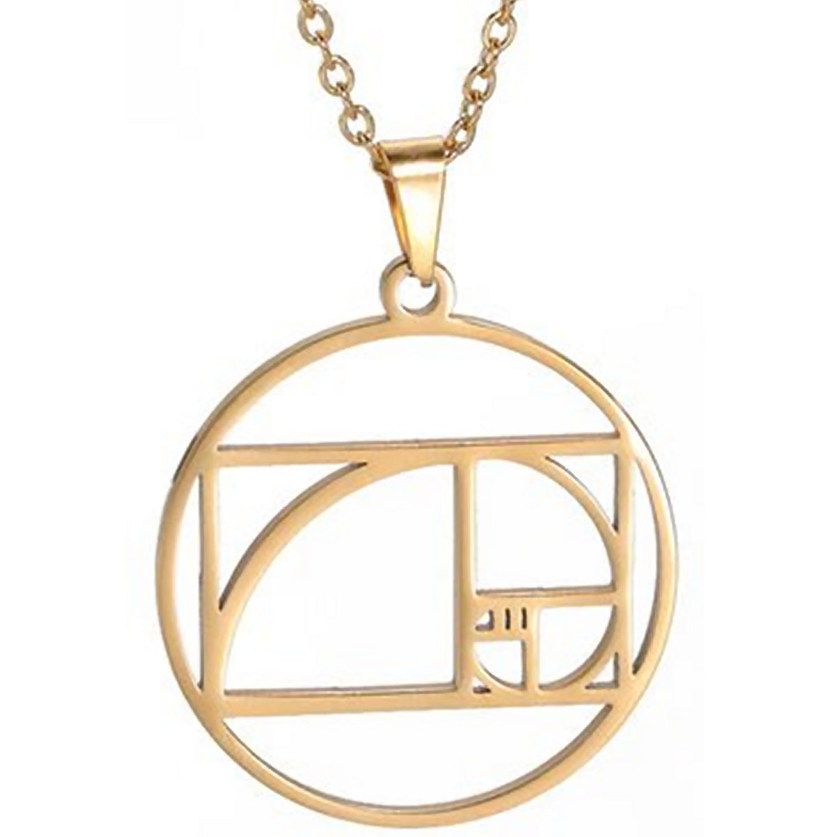 Sacred Geometry Necklace Gold PVD Stainless Steel Fibonacci Spiral Pen