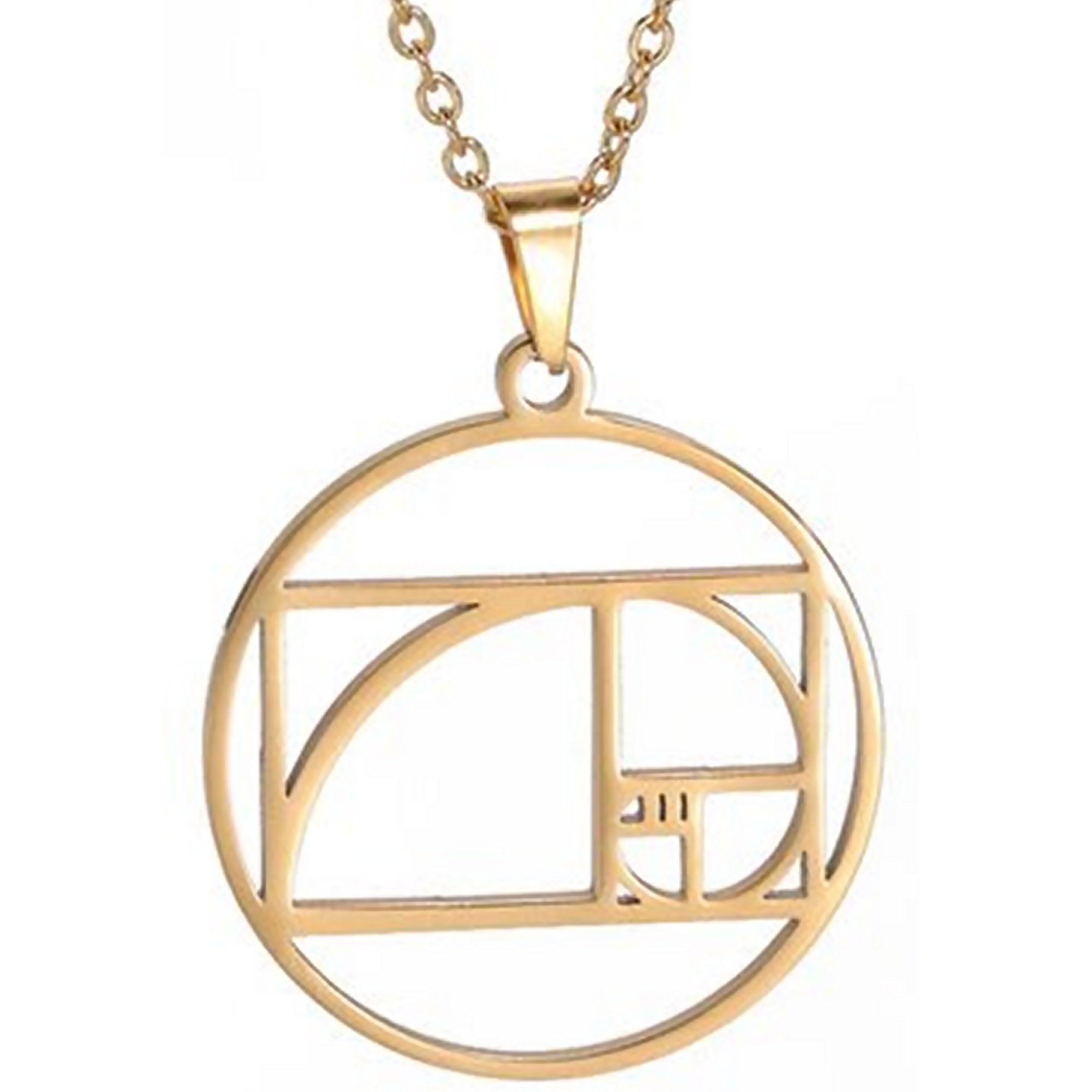 Sacred Geometry Necklace Gold PVD Stainless Steel Fibonacci Spiral Pen