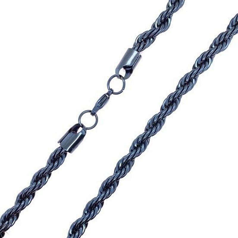 Dark Blue Rope Chain Necklace Stainless Steel 7mm 20-24-inch