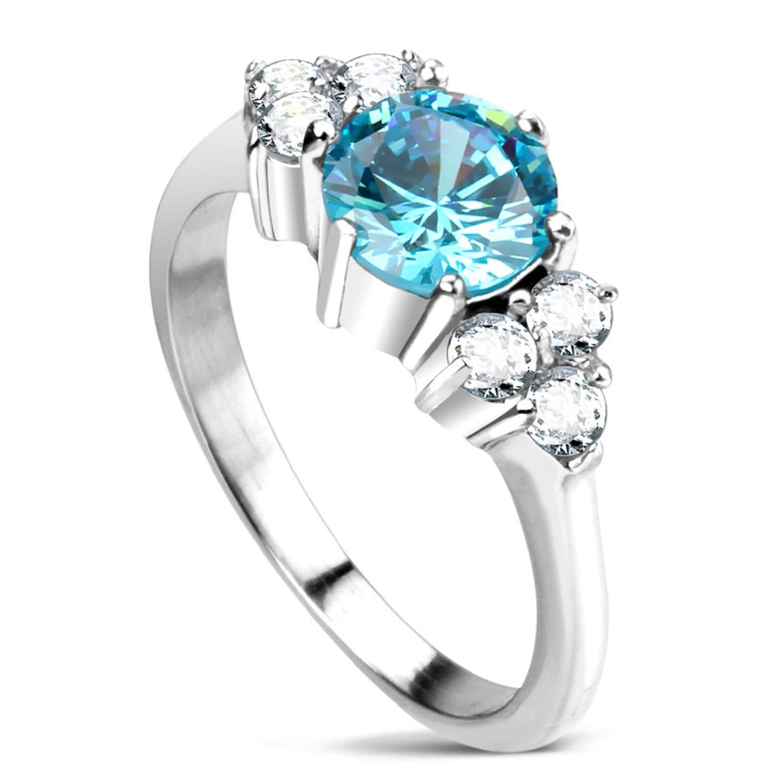 March Birthstone Ring Aquamarine Cubic Zirconia