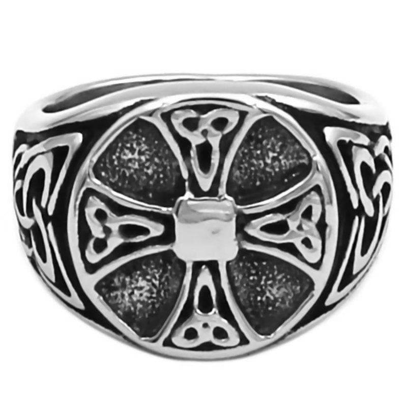 Celtic Cross Signet Ring Stainless Steel Trinity Knot Band