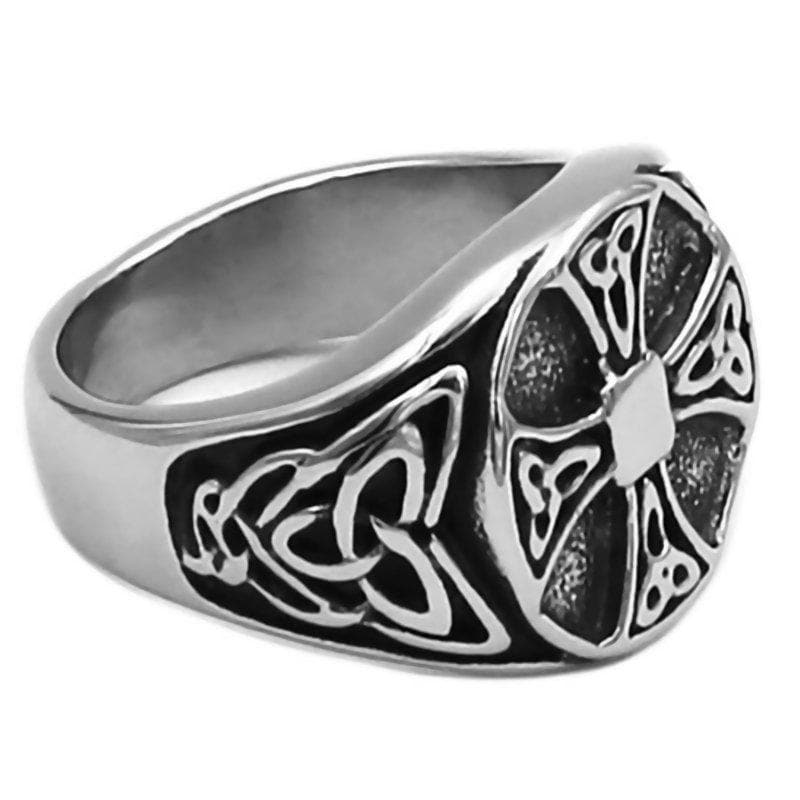 Celtic Cross Signet Ring Stainless Steel Trinity Knot Band