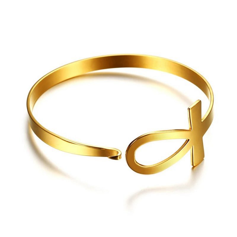 Egyptian Ankh Cuff Bracelet Gold PVD Stainless Steel Aunk Bangle