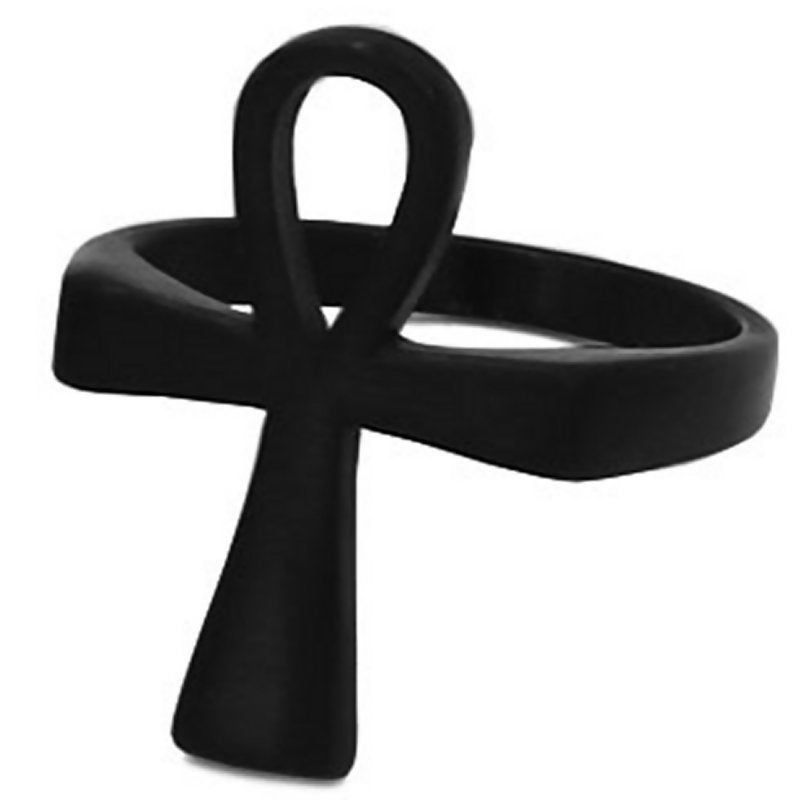 Egyptian Ankh Ring Black Stainless Steel Ancient Egypt Spiritual Aunk