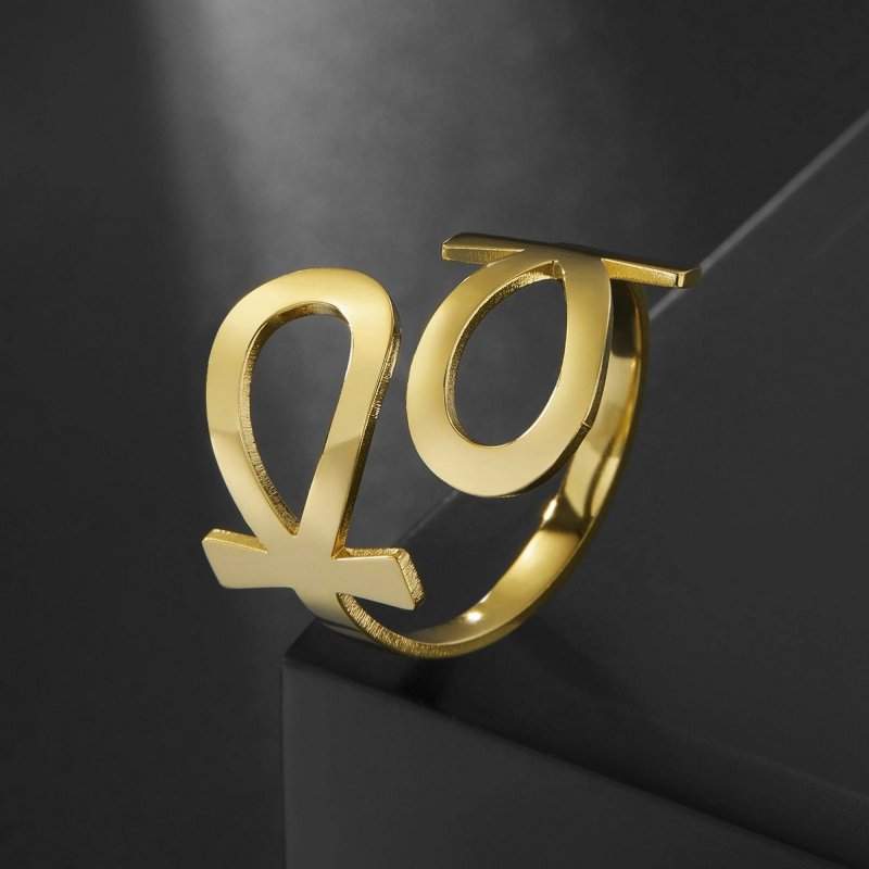 Egyptian Double Ankh Ring Gold Stainless Steel Spiritual Life Symbol W