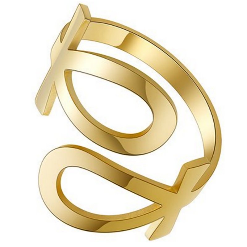 Egyptian Double Ankh Ring Gold Stainless Steel Spiritual Life Symbol W