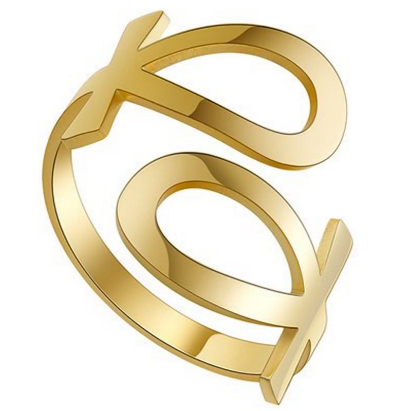 Egyptian Double Ankh Ring Gold Stainless Steel Spiritual Life Symbol W
