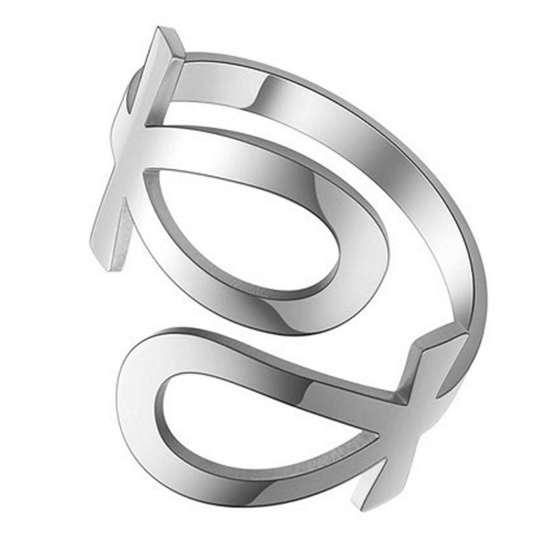 Egyptian Double Ankh Ring Stainless Steel Spiritual Life Symbol Band