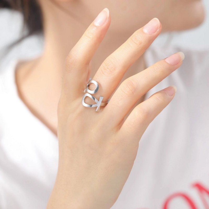 Egyptian Double Ankh Ring Stainless Steel Spiritual Life Symbol Band