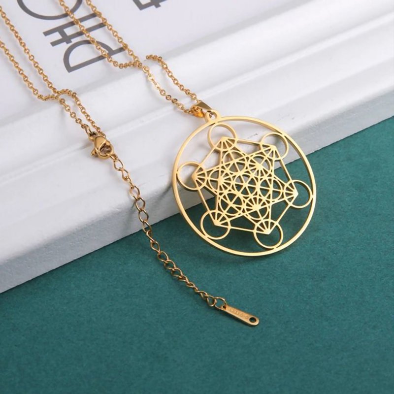 Gold Metatrons Cube Necklace Stainless Steel Sacred Geometry Pendant