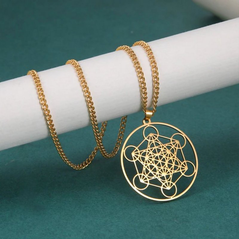 Gold Metatrons Cube Necklace Stainless Steel Sacred Geometry Pendant