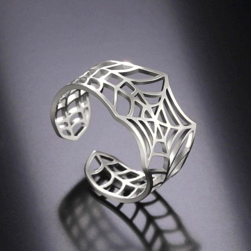 Gothic Art Deco Spider Web Ring Stainless Steel Cybergoth Band
