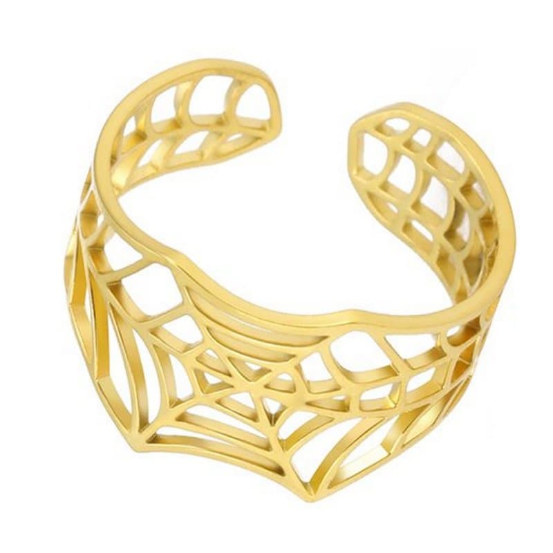 Gothic Spider Web Ring Gold Stainless Steel Cybergoth Tarantula Band
