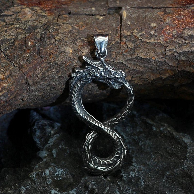 Infinite Ouroboros Necklace Stainless Steel Infinity Serpent Dragon Pe