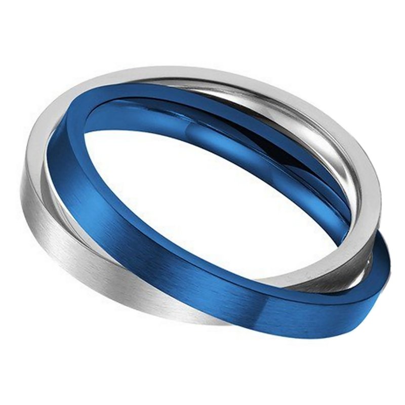 Interlocking Rolling Ring Blue Stainless Steel Opposites Double Band