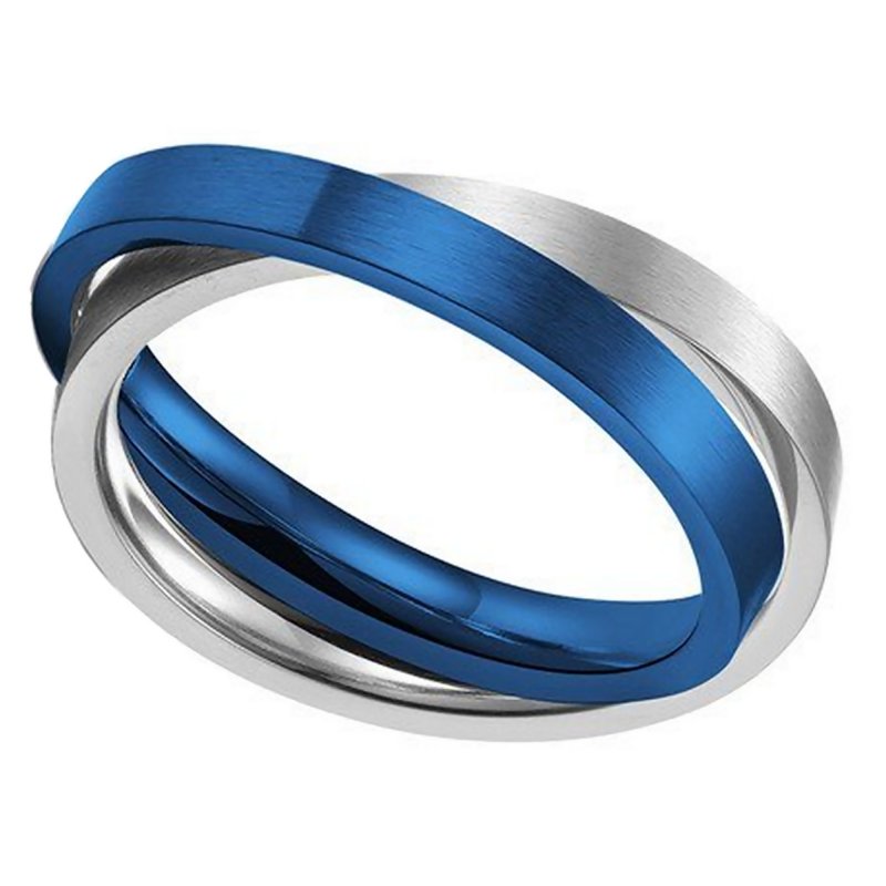 Interlocking Rolling Ring Blue Stainless Steel Opposites Double Band