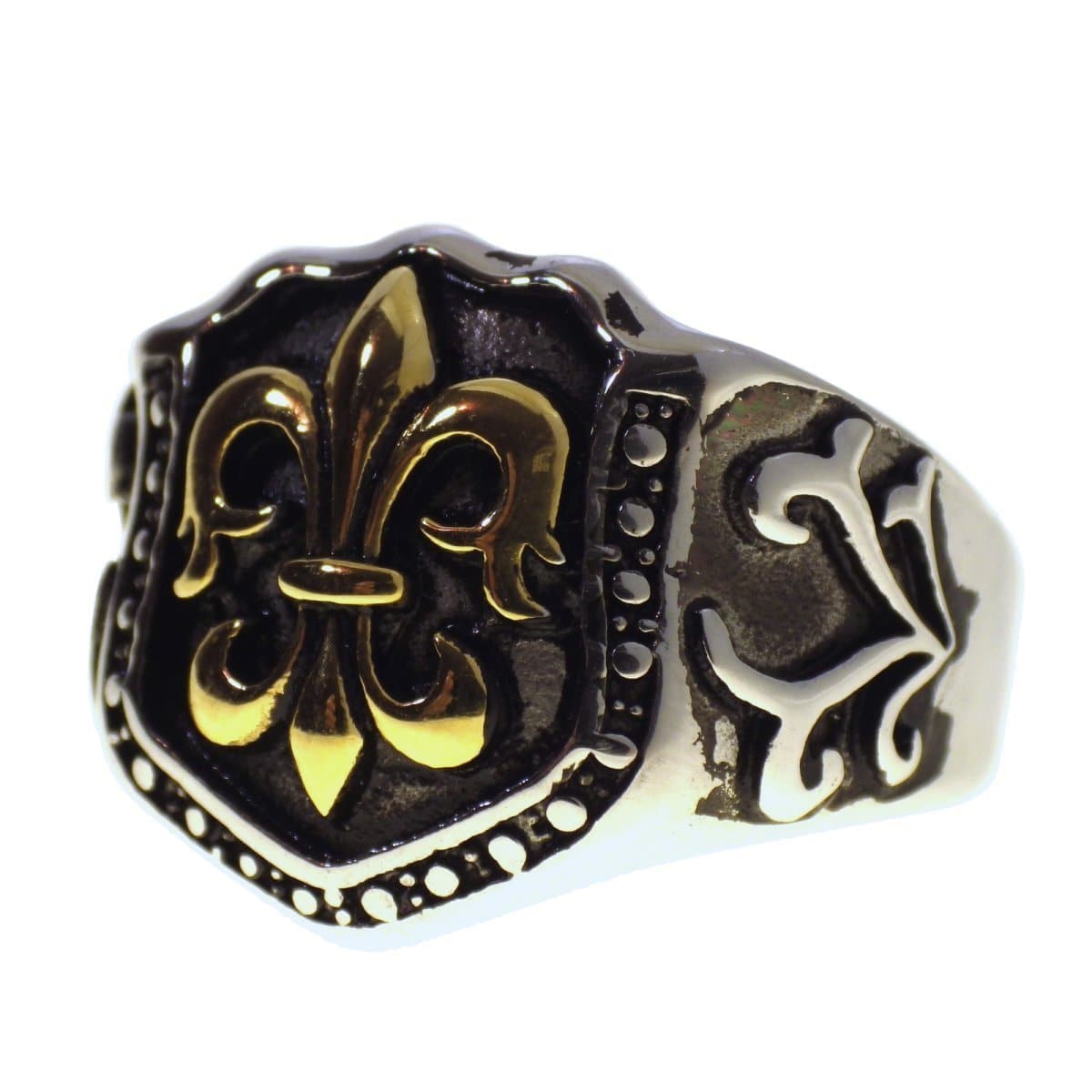 Men's Silver and Gold Stainless Steel Fleur de Lis Royal Signet Ring