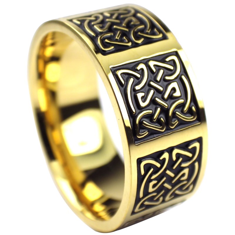 Norse Knotwork Ring Gold Stainless Steel Viking Celtic Wedding Band
