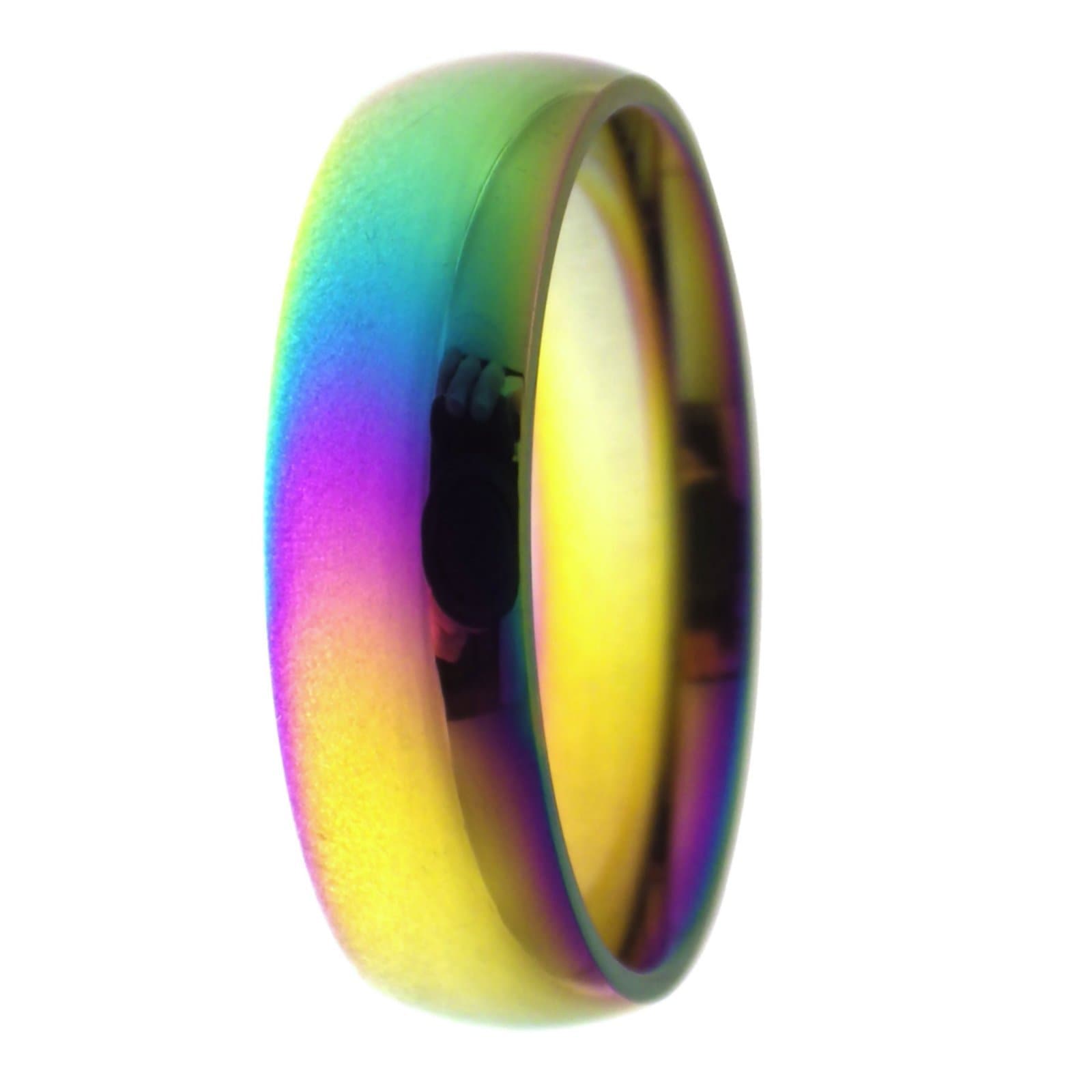 Rainbow Color Domed Comfort Fit Hypoallergenic Stainless Steel Ring