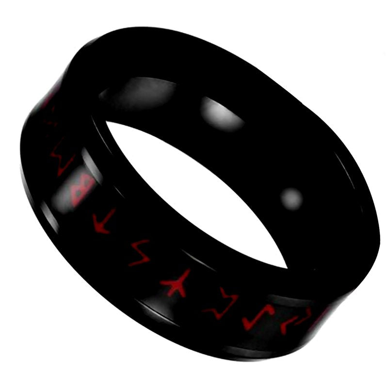Viking Ghost Rune Ring Red Black Stainless Steel Norse Druid Luck Band