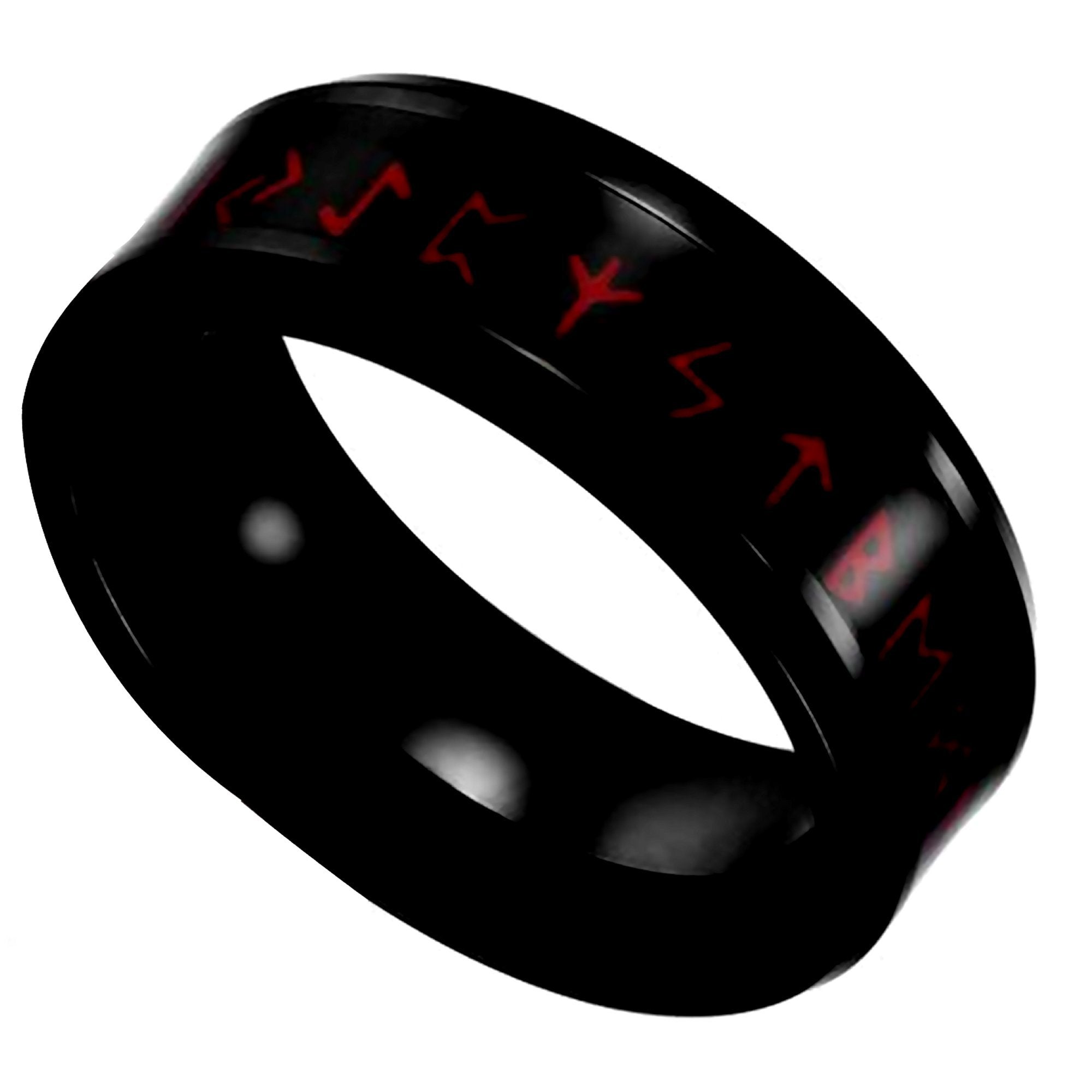 Viking Ghost Rune Ring Red Black Stainless Steel Norse Druid Luck Band