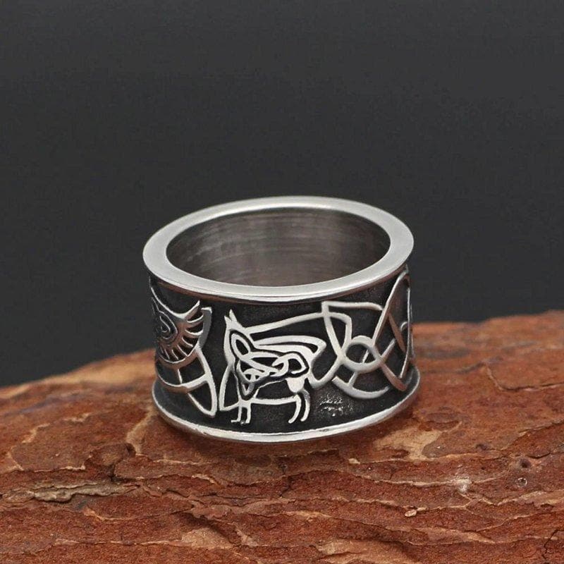Viking Odins Raven Norse Wolf Ring Stainless Steel Celtic Crow K9 Band
