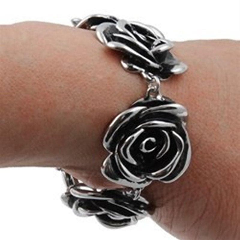 Women's Stainless Steel Rose Bracelet 6 1/2 in - Large 22mm Flowers